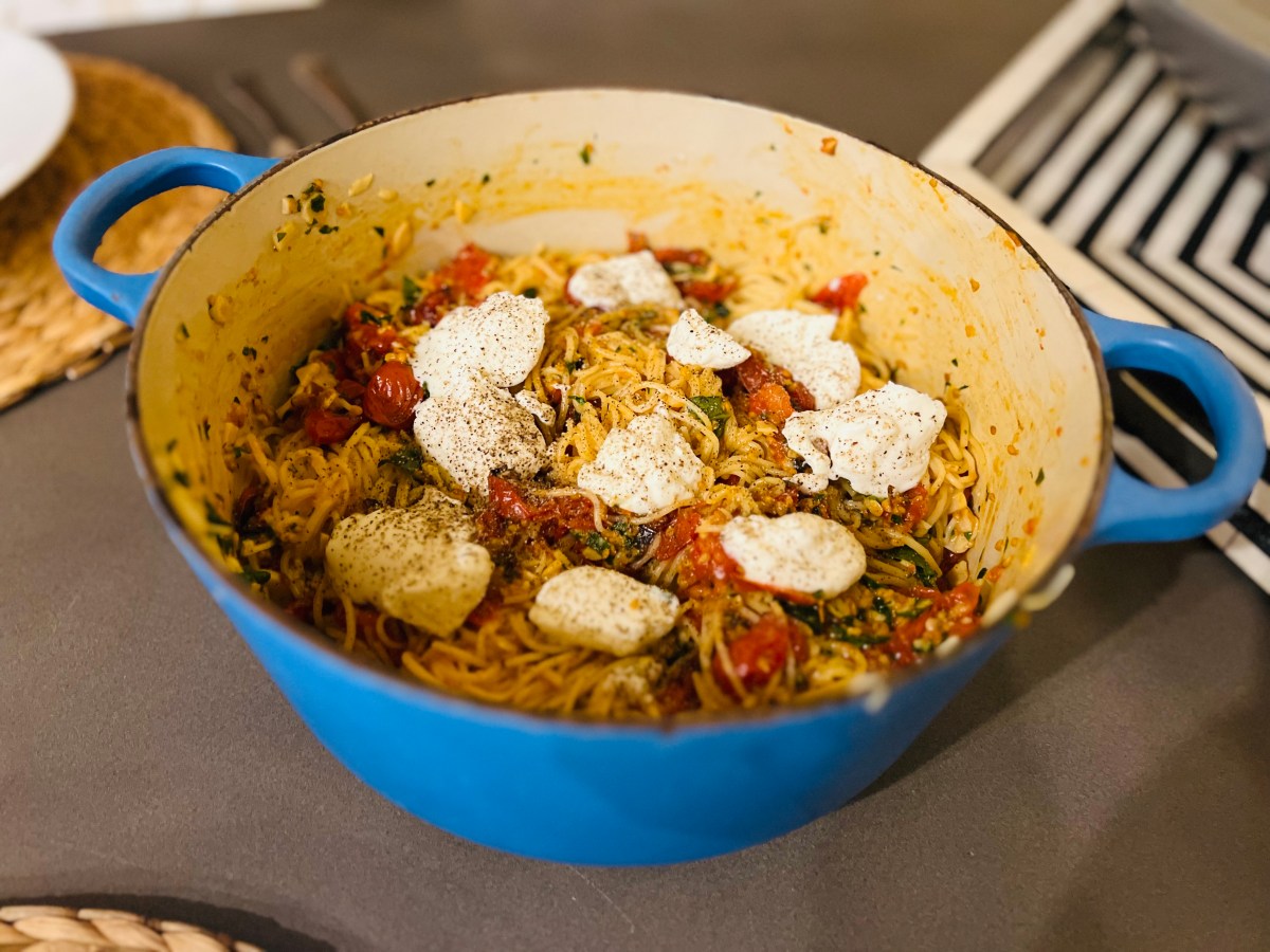 Lidia Bastianich’s Pasta with Baked Cherry Tomatoes – Robby Dog Cooks